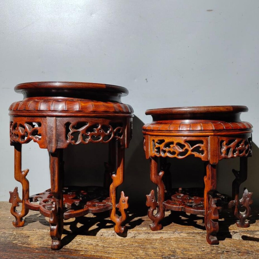 A Pair of Chinese Pure Hand-carved Rosewood Phoenix Head Hollow Pattern ...