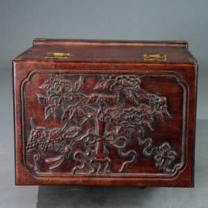 Chinese Antique Hand Carved Rosewood Flower Pattern Jewelry Drawer Box ...
