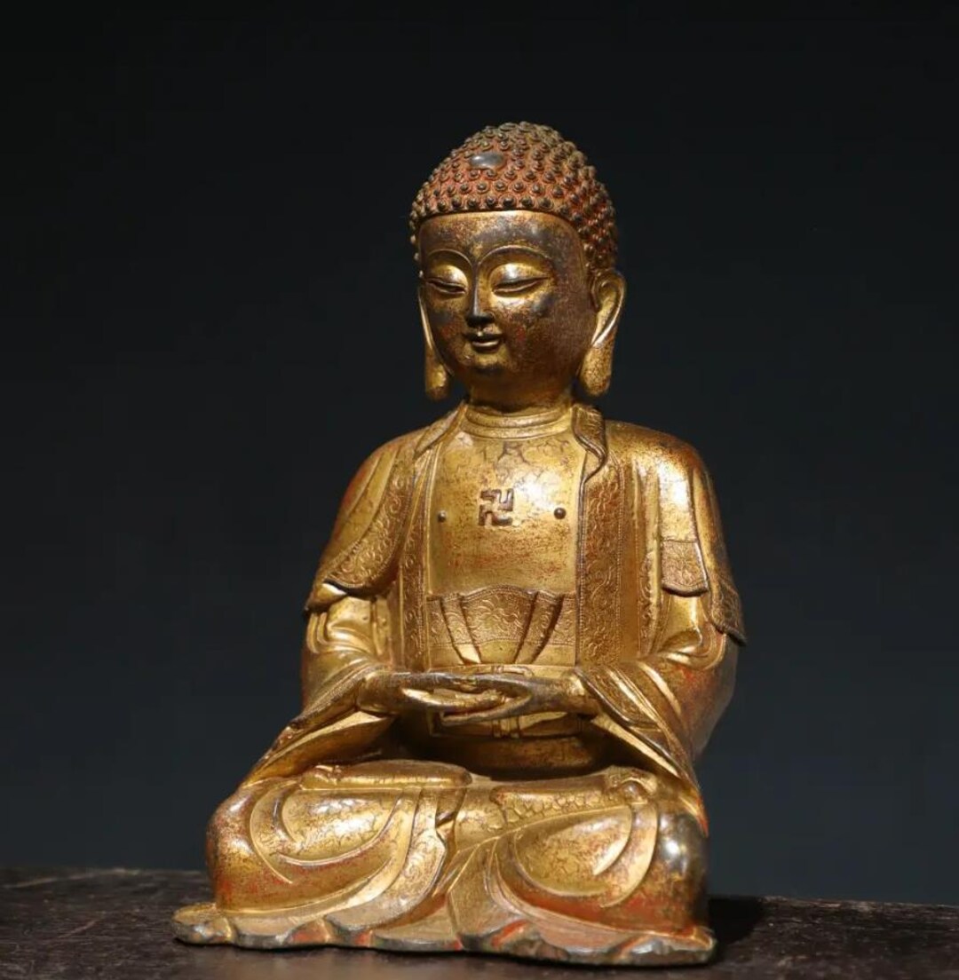 Chinese Pure Hand-carved Pure Copper Bronze Exquisite Sakyamuni Buddha ...