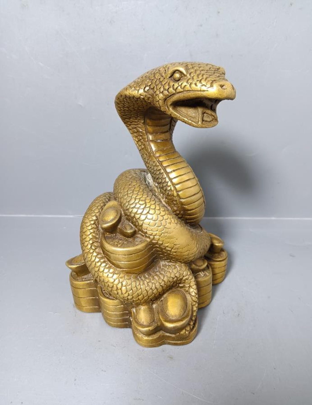 Chinese Statue Pure Hand-carved Pure Copper Brass Zodiac Snake ...