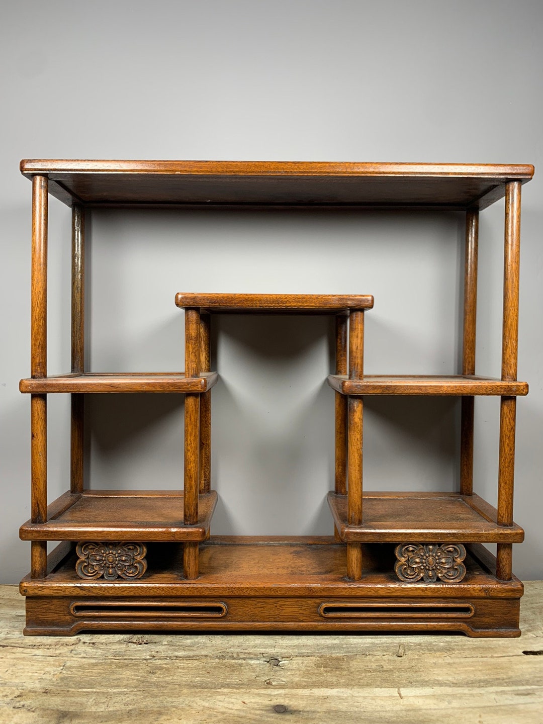 Chinese Antique Natural Rosewood Bogu Frame Vase Shape Display Stand ...