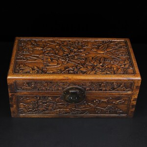 Chinese Antique Pure Hand-carved Natural Rosewood Flower and Bird ...