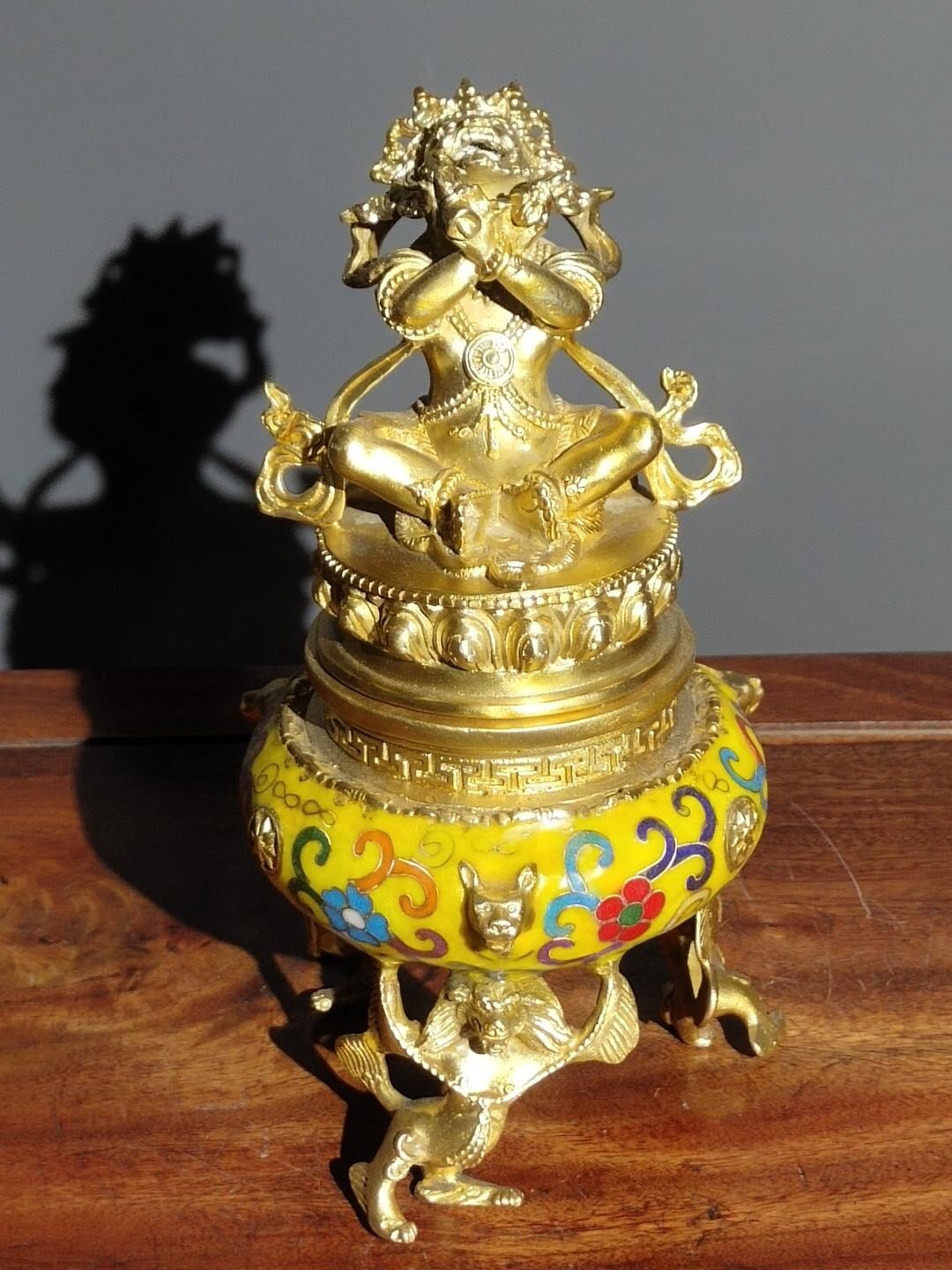 Chinese Antique Handmade Carved Pure Copper Gilt Cloisonne Jingang ...