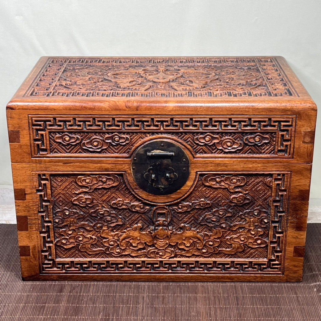 Chinese Pure Hand-carved Rosewood Wufu Linmen Exquisite Pattern Jewelry ...