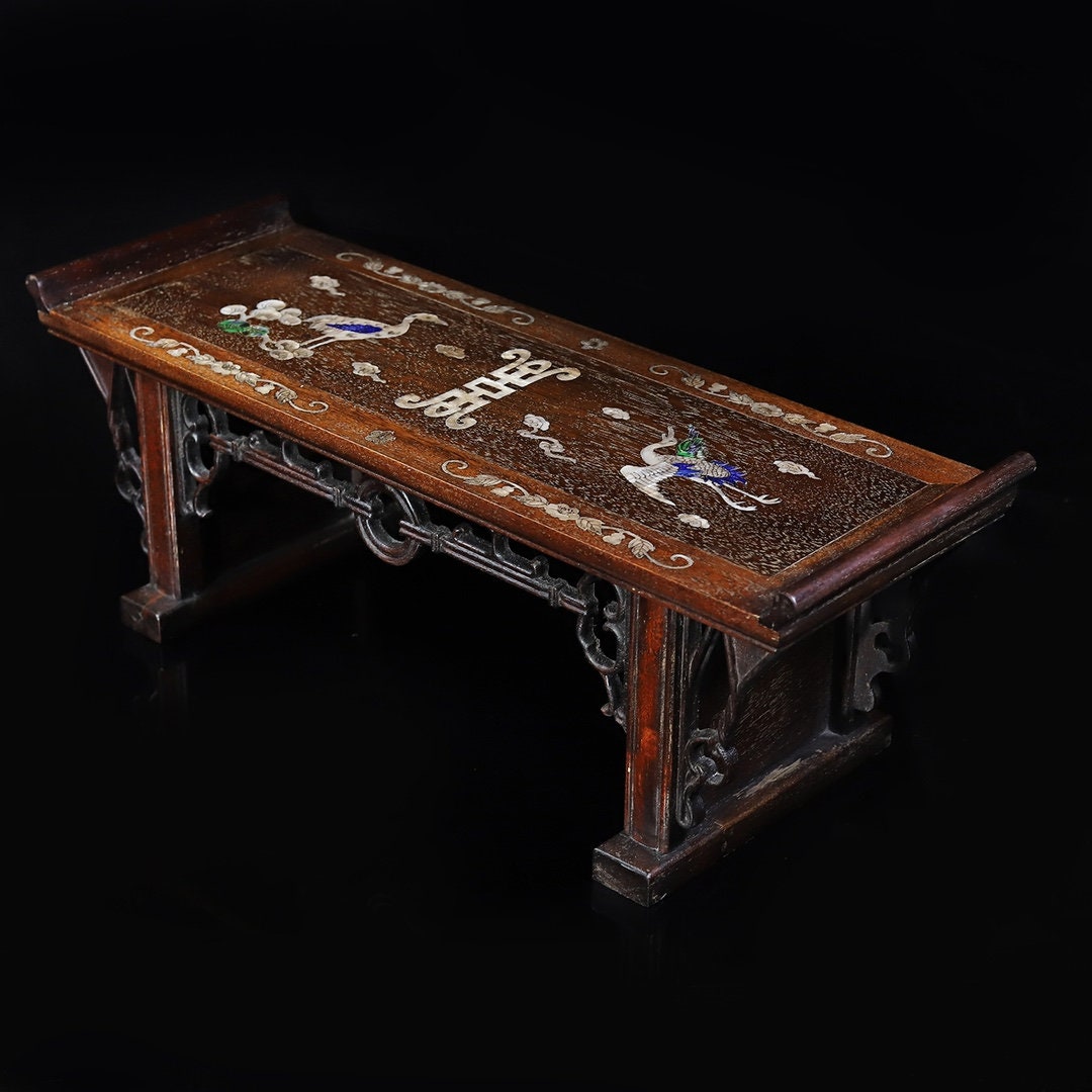 Chinese Antique Pure Hand-carved Large Rosewood Tea Table Inlaid Crane ...