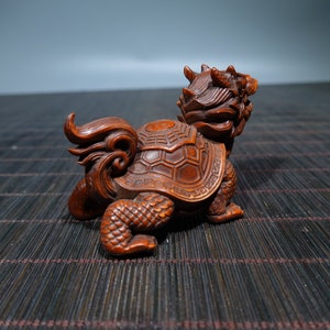The Exquisite Boxwood Dragon Turtle Statue Ornaments Carved by Chinese ...