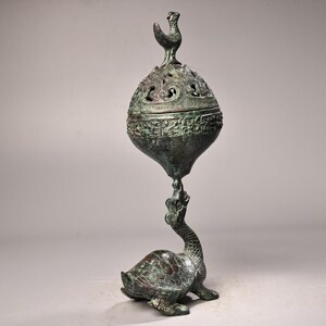 Chinese Antique Handmade Carved Bronze Exquisite Turtle Crane Statue ...