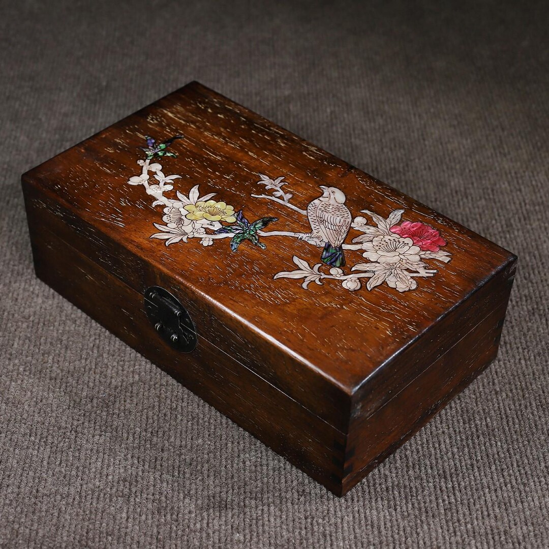 Chinese Antique Hand Carved Rosewood Inlaid Flower and Bird Pattern ...