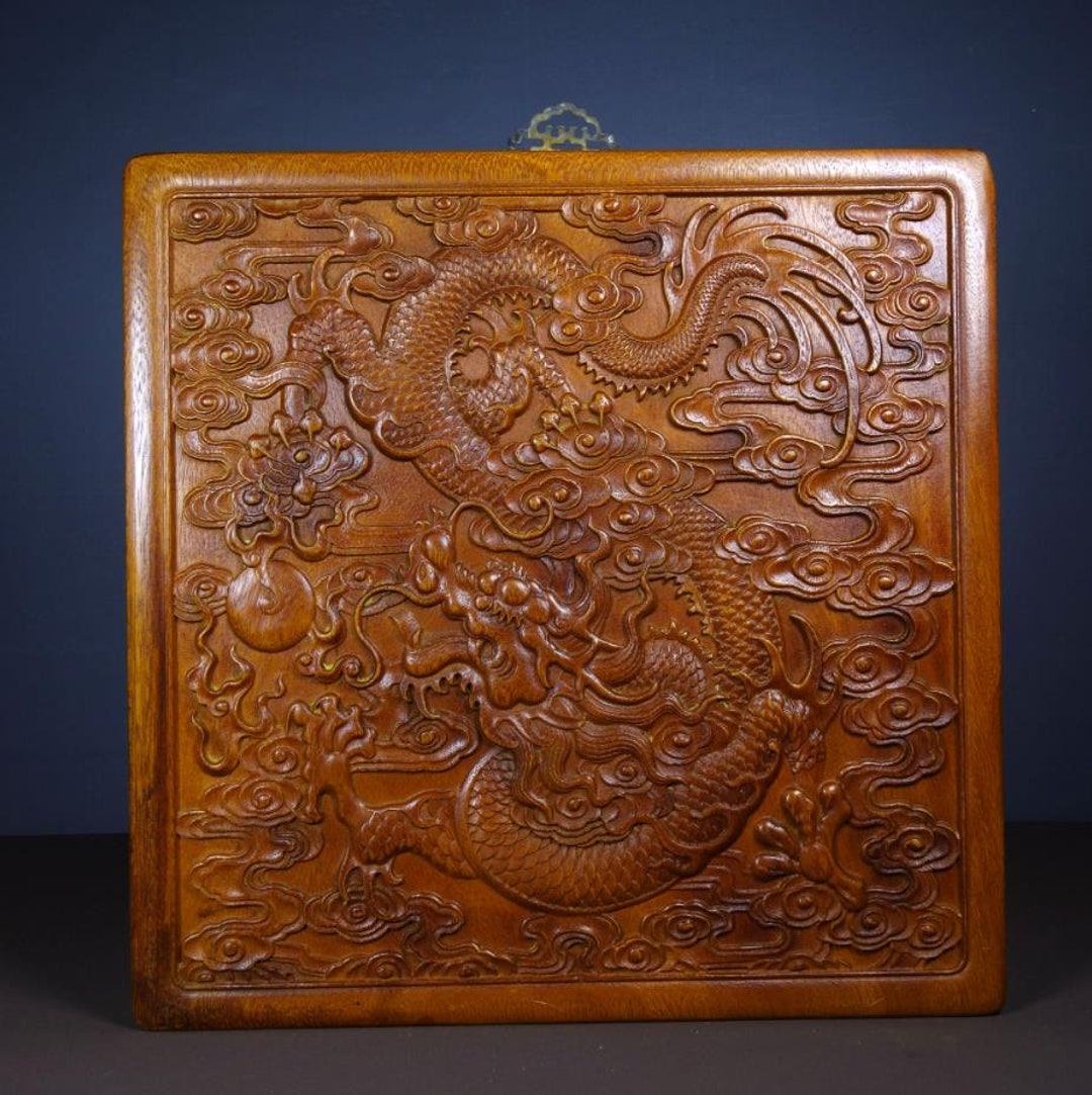 Chinese Antique Hand-carved Large Rosewood Auspicious Dragon Pattern ...