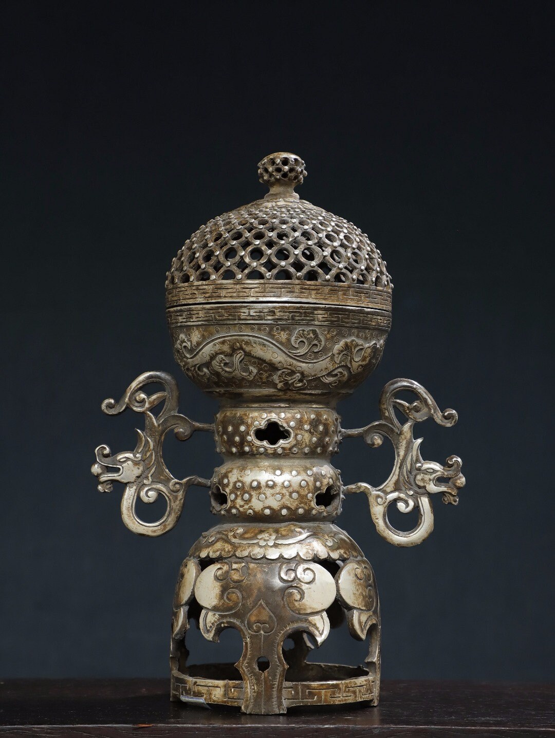 Chinese Antique Pure Copper Silver Plated Censer, Pure Hand Carved ...