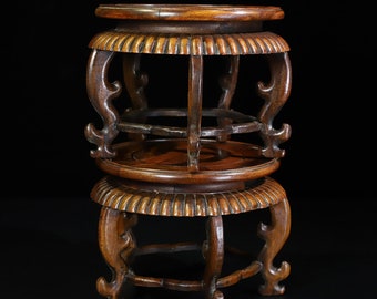 A Pair of Chinese Pure Hand-carved Rosewood Round Vase Base Flower ...