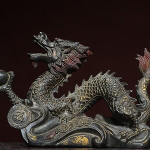 Chinese Pure Hand Carved Exquisite and Rare Bronze Dragon Statue ...