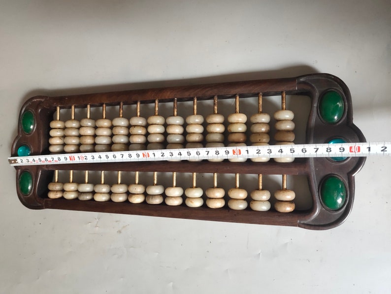 Collection of Early Old Jade Inlaid Gem Abacus Wood Carving | Etsy