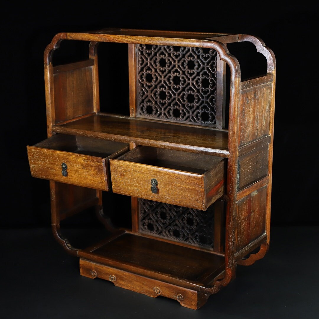 Chinese Antique Pure Hand-carved Rosewood Hollow Out Bogu Frame Storage ...