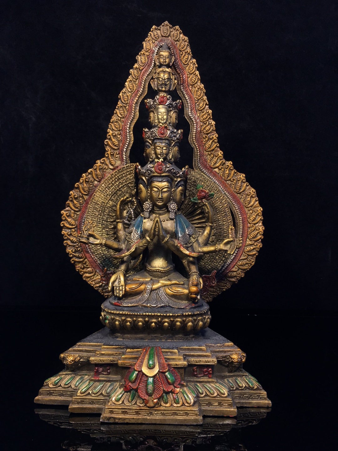 Chinese Statue Hand-carved Pure Copper Painted Buddha Statue Ornament ...