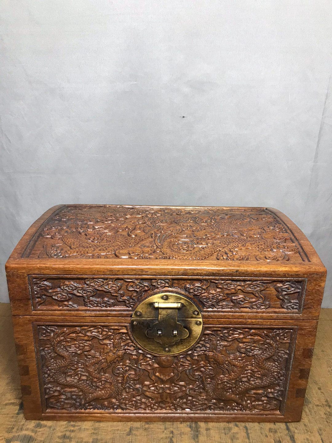 Chinese Antique Pure Hand Carved Rosewood Shuang Dragon Pattern ...