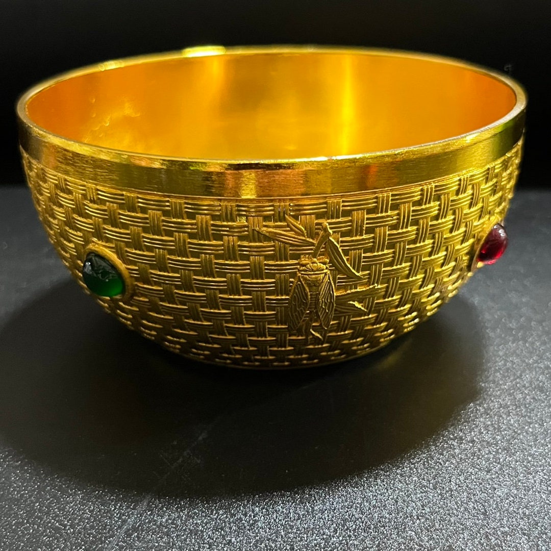 Collect Hand Carved Pure Copper Gilt Inlaid Gems Exquisite Cicada ...