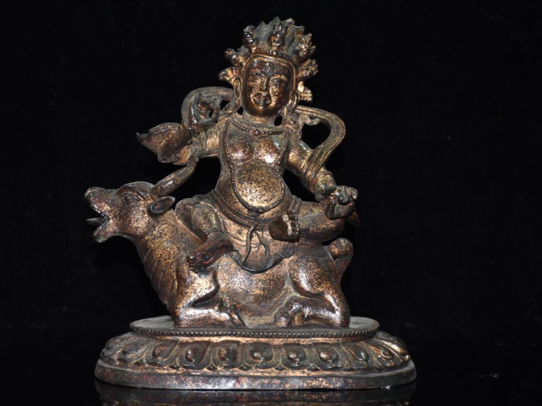 Chinese Antique Collection Red Copper Riding Cattle God of Wealth ...