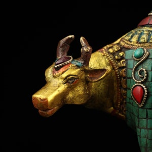 Chinese Antique Handmade Pure Copper Inlaid Gemstone Painted Gold Lucky ...