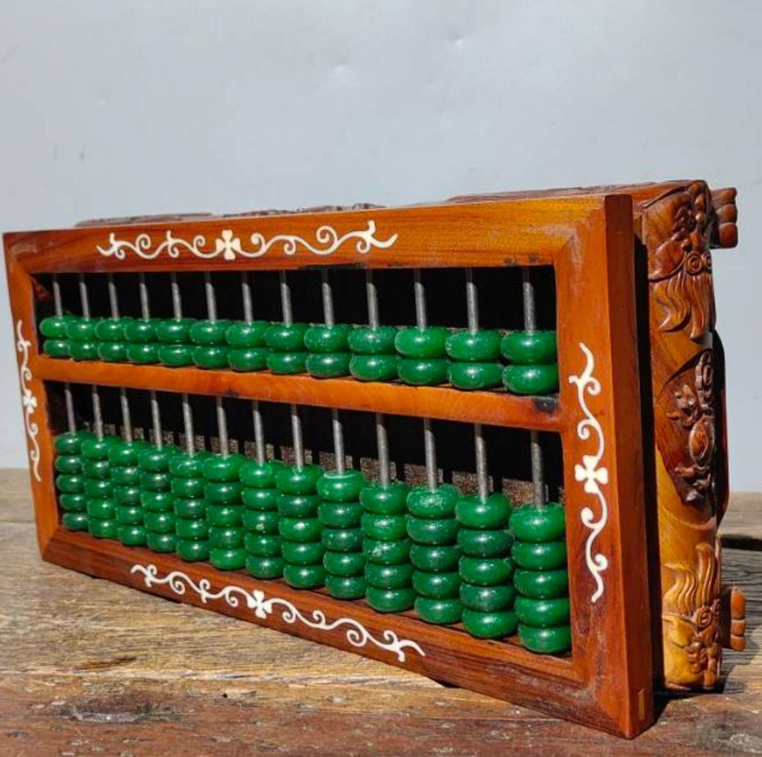Chinese Pure Hand-carved Rosewood Inlay Jade Bead Abacus Ornament,base ...