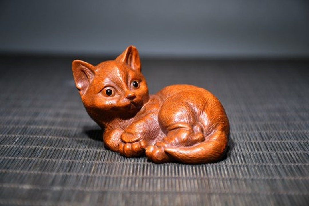 Collection of Boxwood Pure Hand - Carved Little Cat Decorations Holiday ...