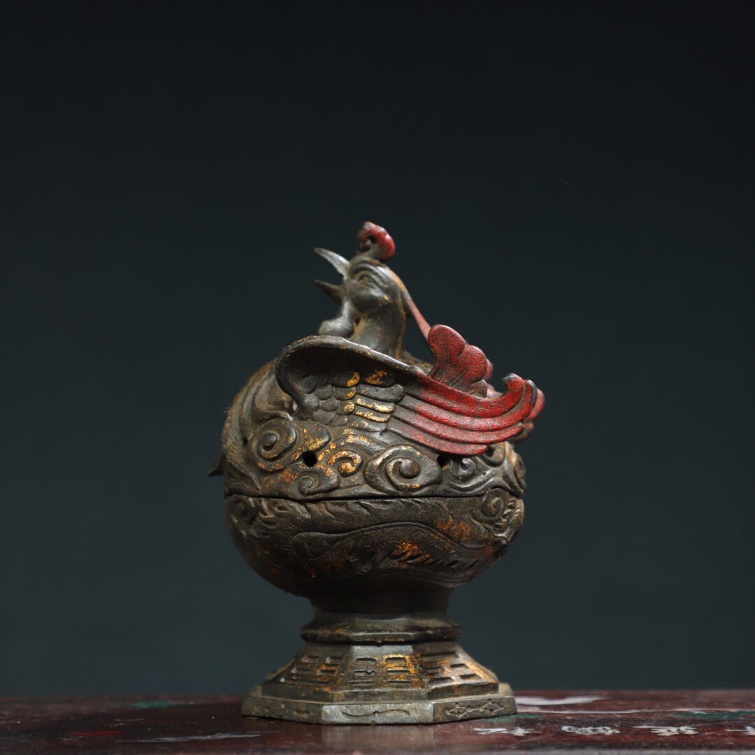 Chinese Antique Pure Copper Hand-carved Phoenix Statue Incense Burner ...