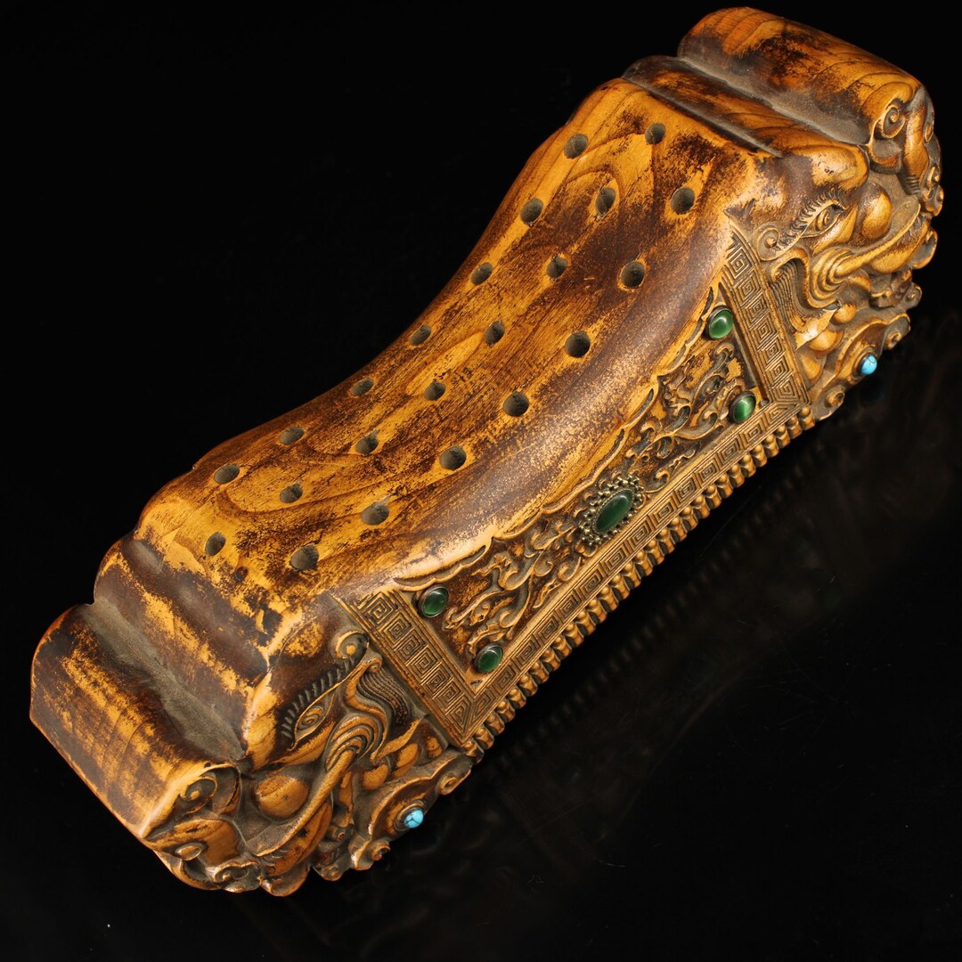 Chinese Antique Natural Rosewood Inlaid With Gems Pillow Box, Pure ...