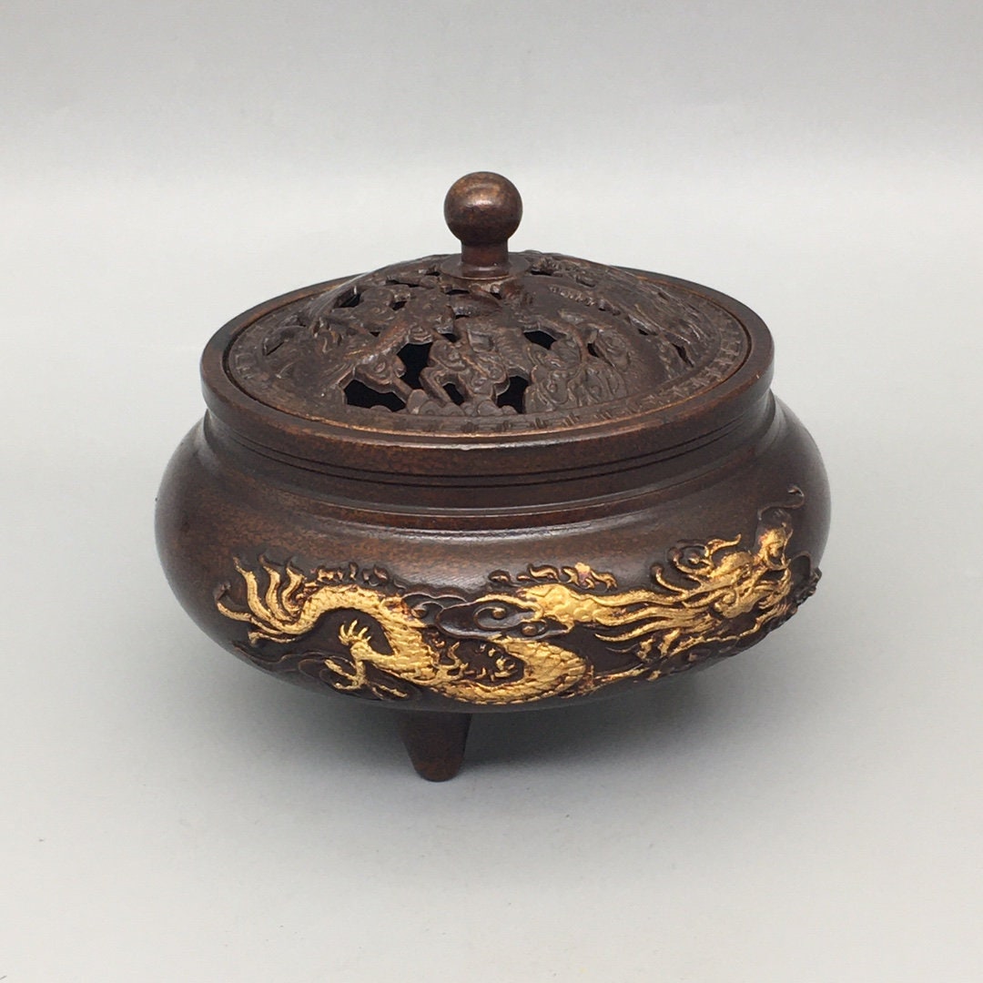 Chinese Antique Pure Copper Incense Burner Statue, Pure Hand Carved ...