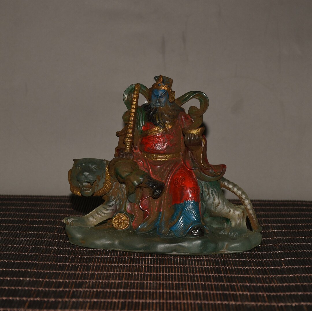 Chinese Antique Collection Glass Colored Paintings Riding Tiger Guan ...