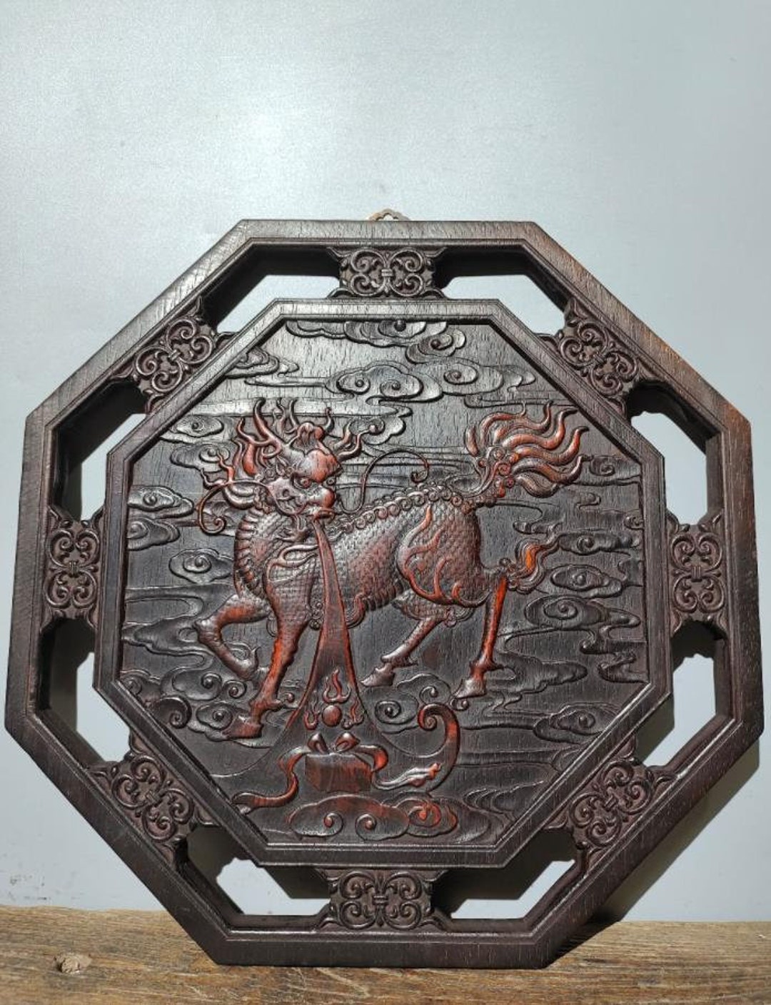 Chinese Antique Collection Rosewood Hand Carved Auspicious Beast Screen ...