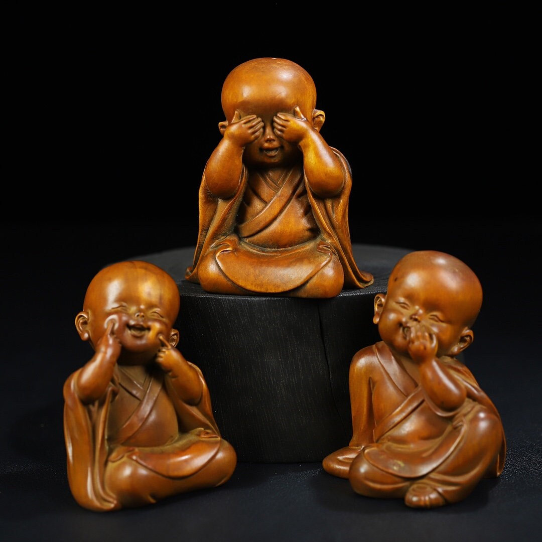 Chinese Pure Hand-carved Boxwood Ornaments for Small Monks Statue a Set ...