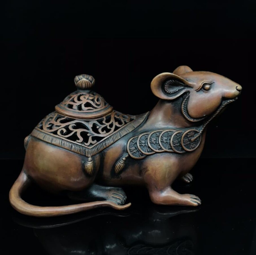 Chinese Antique Hand Carved Pure Copper Red Copper Rat Statue Hollow ...