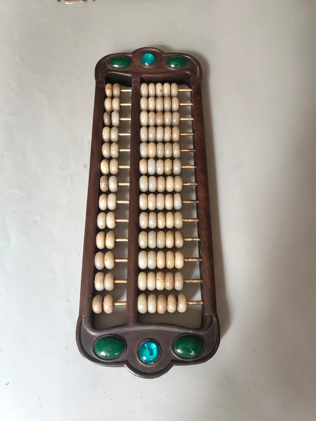 Collection of Early Old Jade Inlaid Gem Abacus Wood Carving Ornaments ...