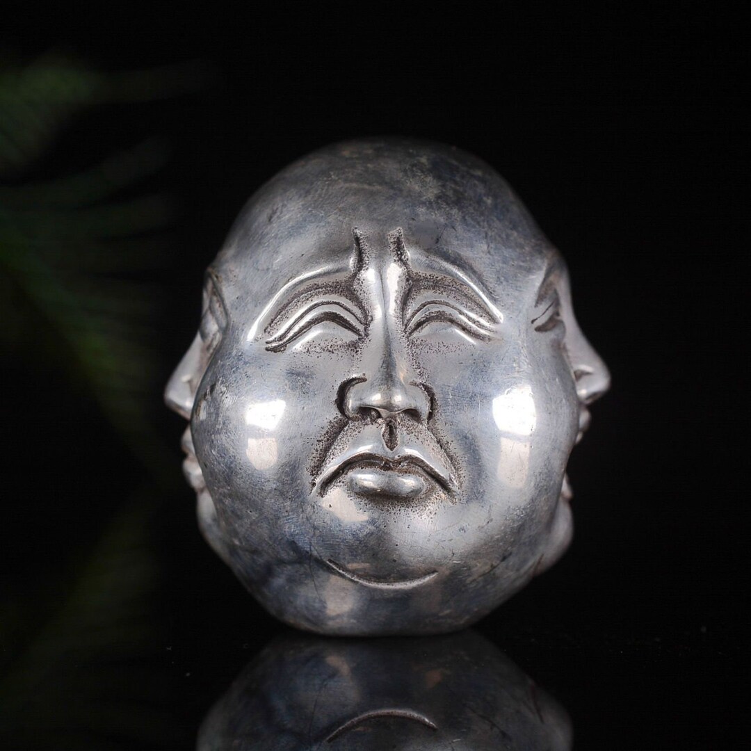 Chinese Antique White Copper Four-faced Buddha Head Statues Home ...