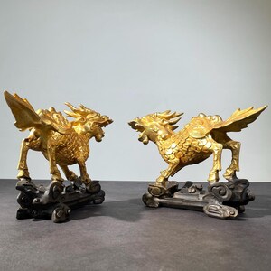 Chinese Pure Hand Carved Exquisite Pure Copper Gilt Auspicious Beast ...