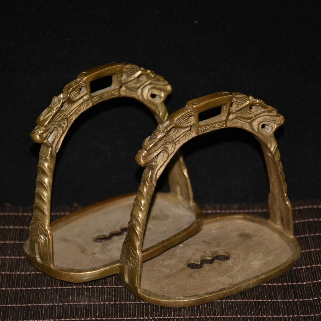 Collection Pure Hand-carved Pure Copper Double Dragon Pattern Stirrups ...
