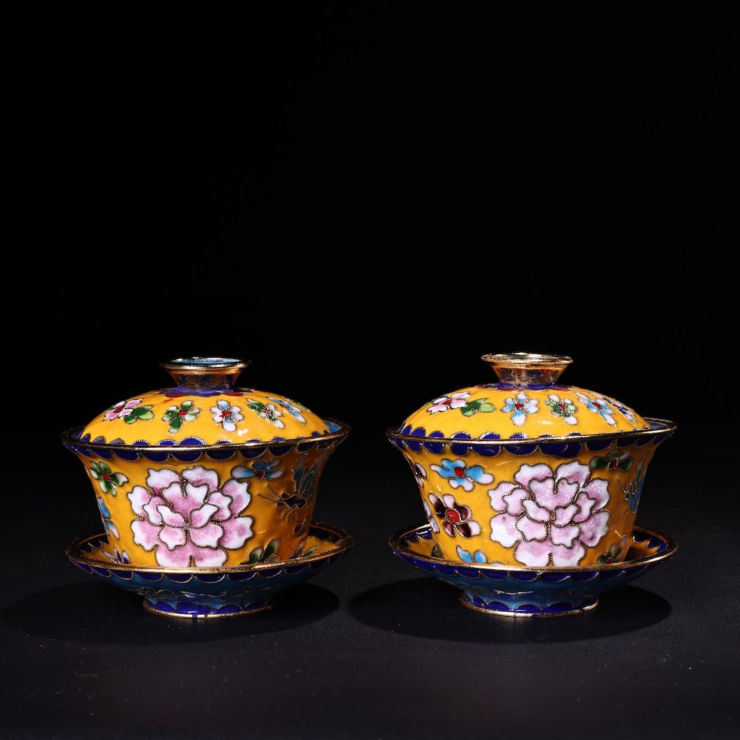 Collection Pure Copper Cloisonne Filigree Covered Bowls a Pair, Tea ...