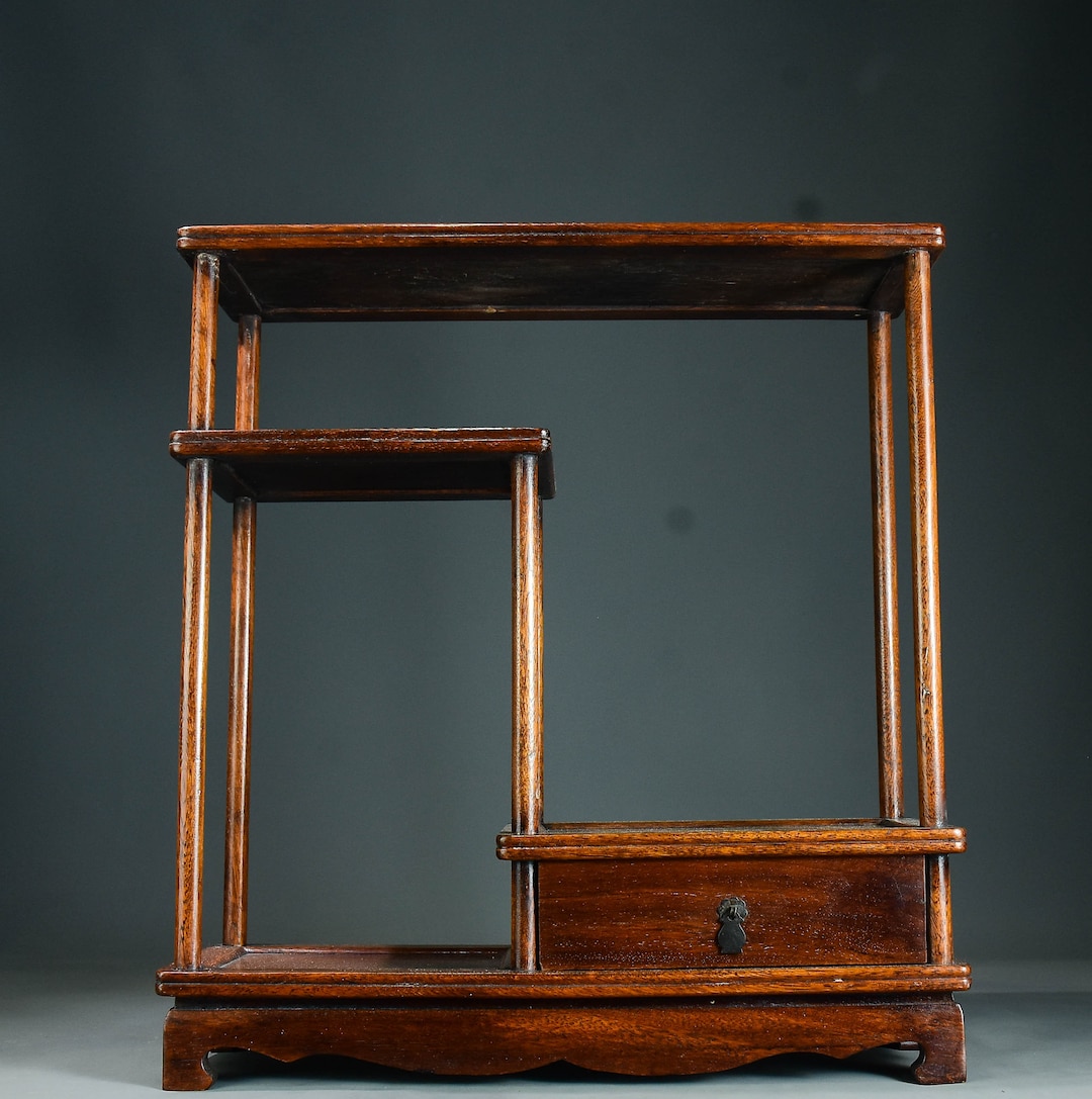 Chinese Antique Natural Rosewood Bogu Frame Vase Shape Display Stand ...