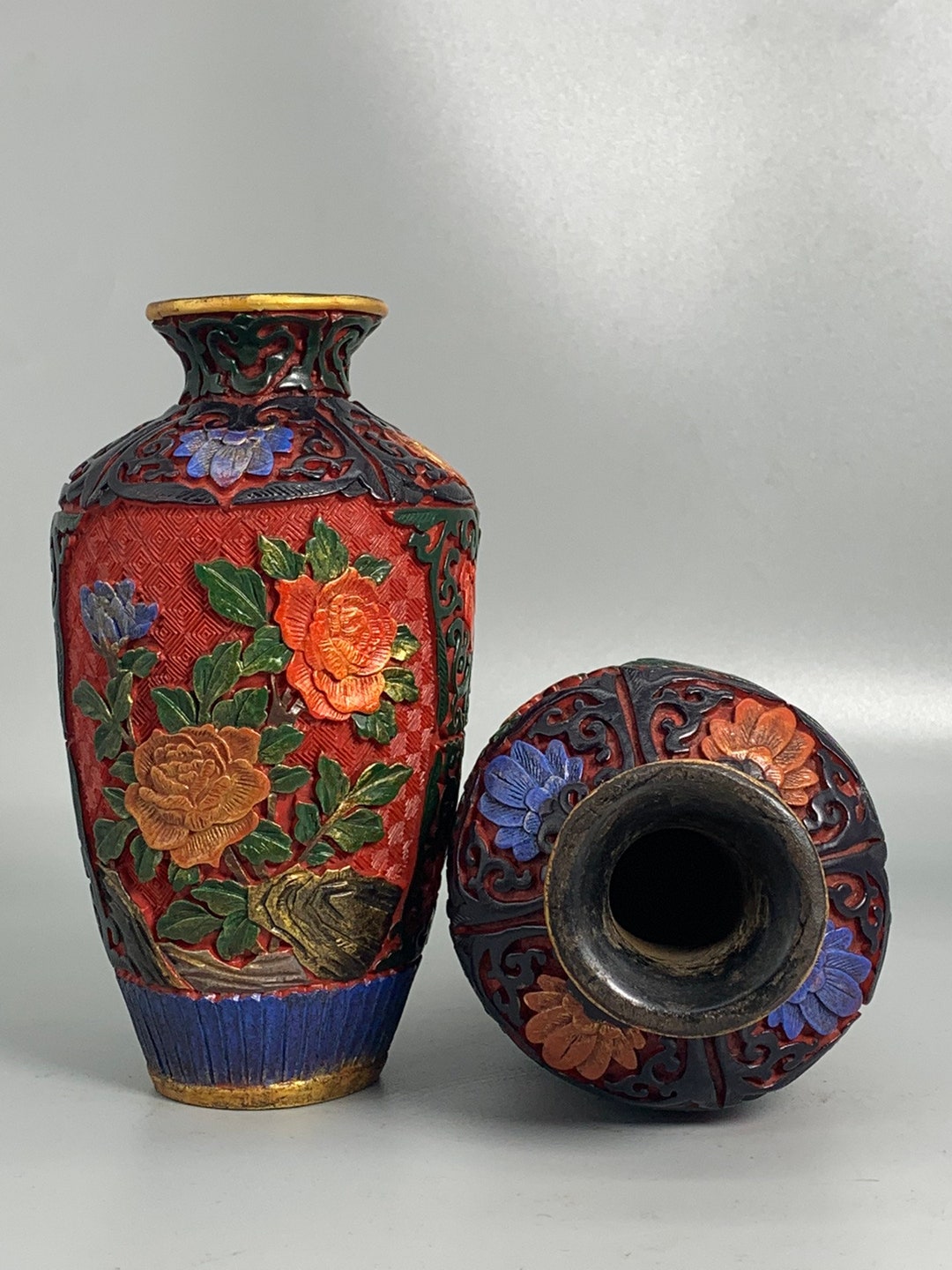 Handicraft Pure Hand-made Painting Color Red Lacquerware Flowers ...