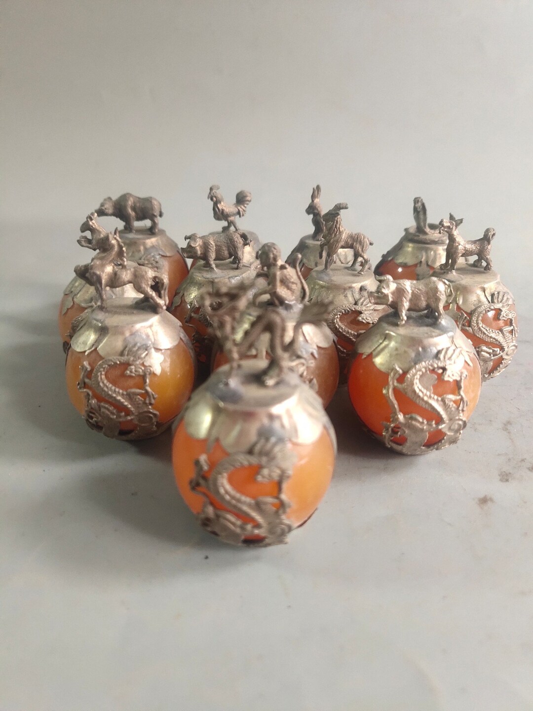 Early Collection Chinese Zodiac Jade Ball Statues Pure Hand Carved ...