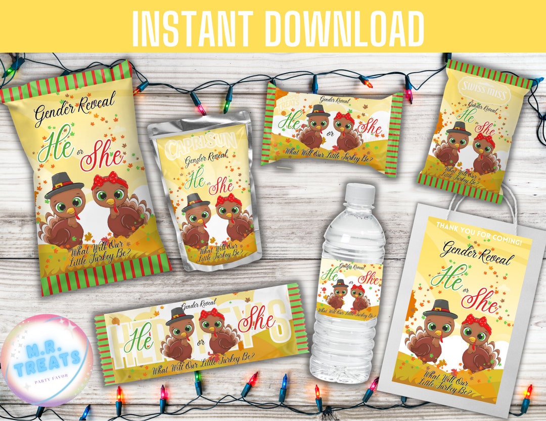 Turkey Gender Reveal Party Favor Decor Instant Download Bundle ...