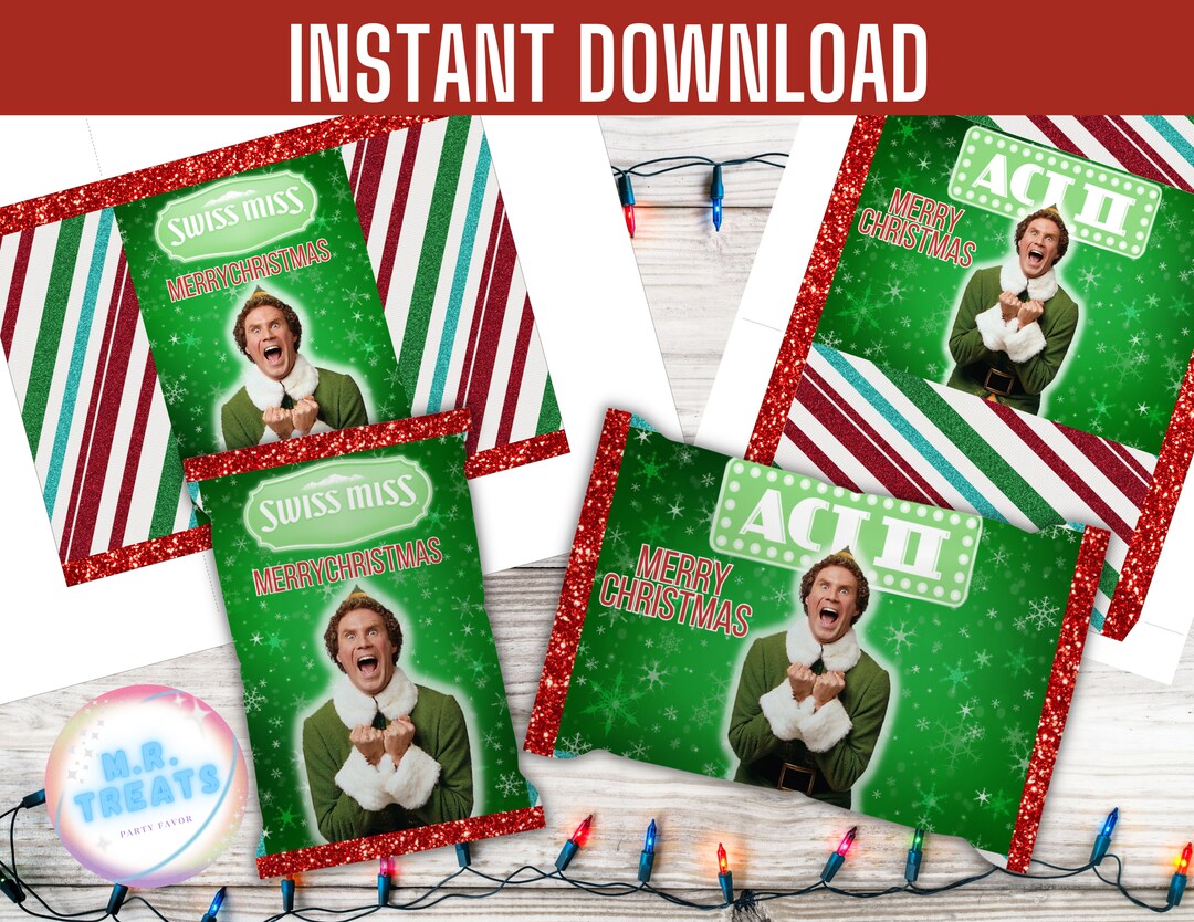 Elf Theme Hot Chocolate & Popcorn Party Favor Bundle Instant Download ...