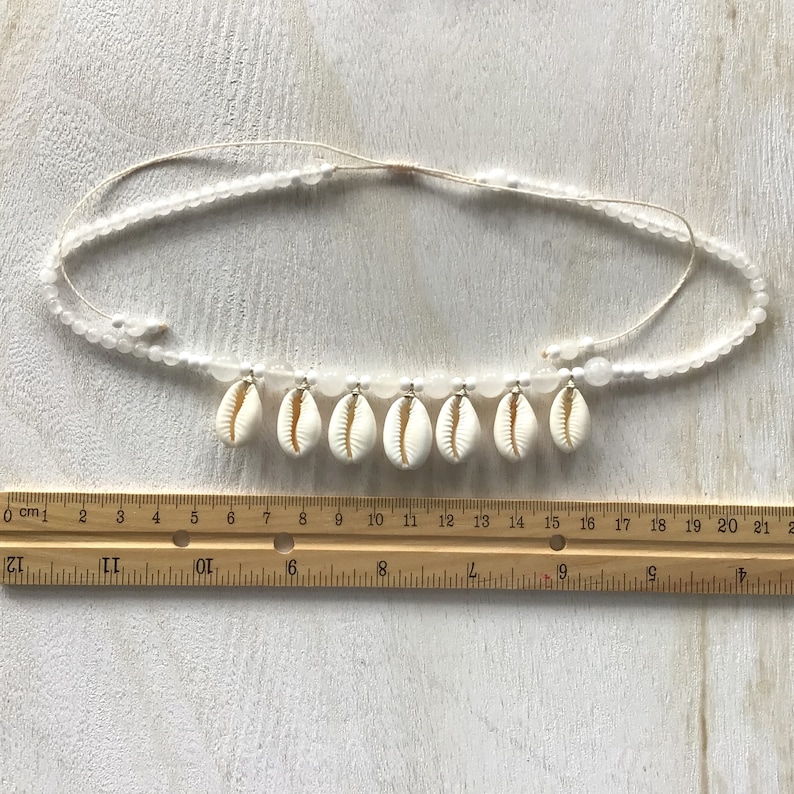 Glass Beads & Cowrie Shells and White Jade Beads Necklace, Shell Choker ...