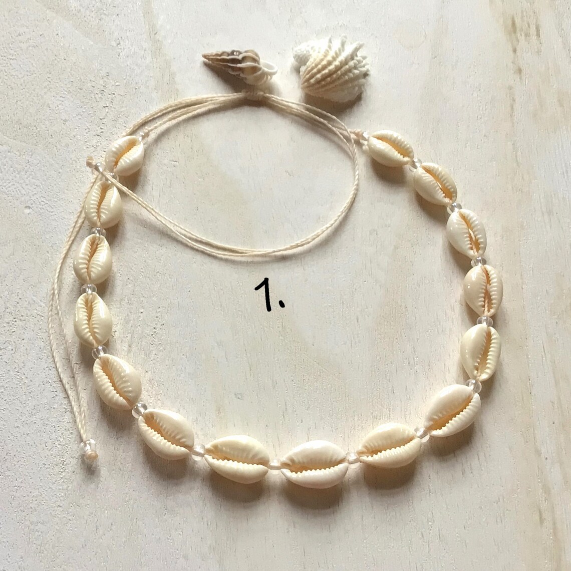 Glass Beads & Cowrie Shells and Puka Shell Beads Necklace, Shell Choker, Layered White Necklace ...