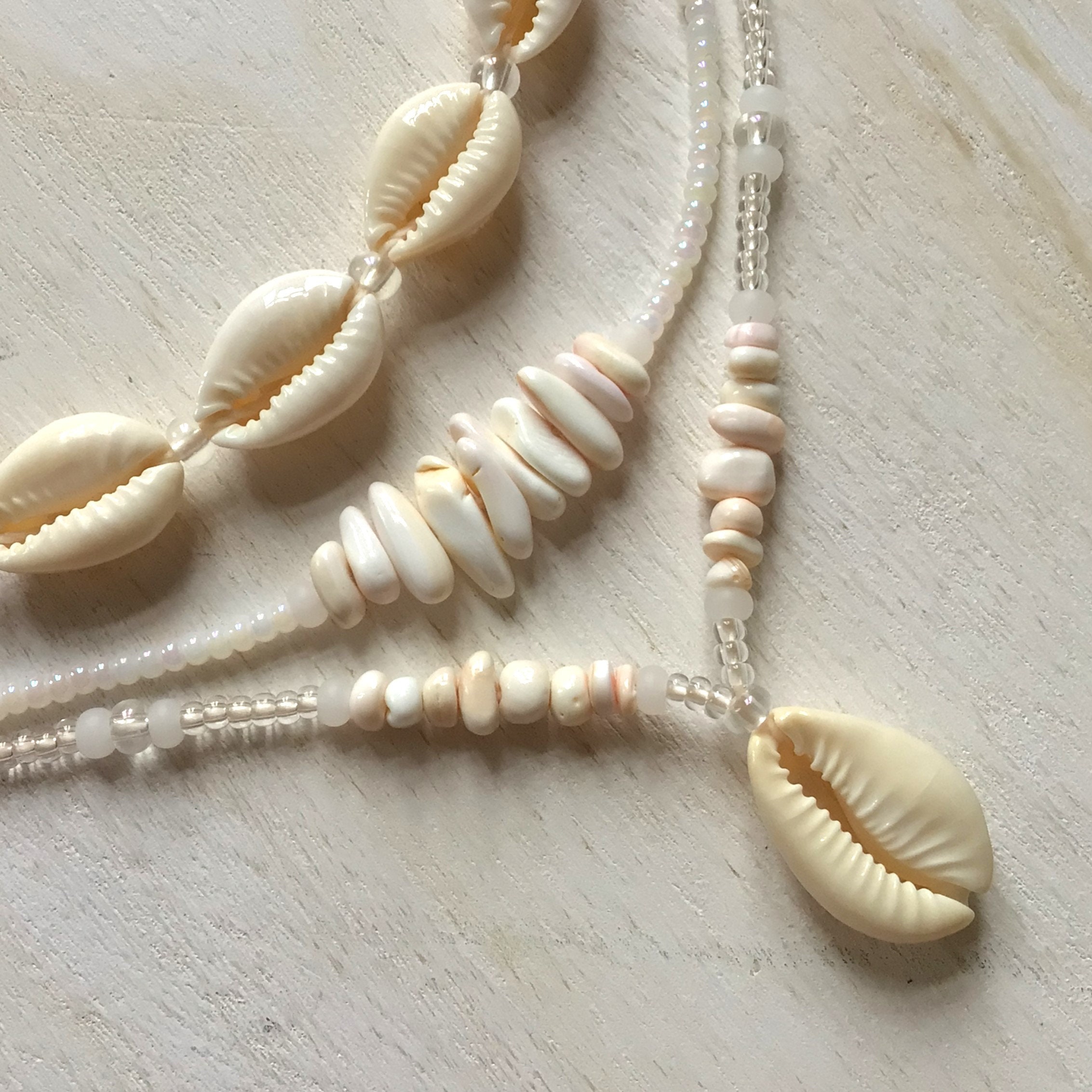 Glass Beads & Cowrie Shells and Puka Shell Beads Necklace, Shell Choker ...