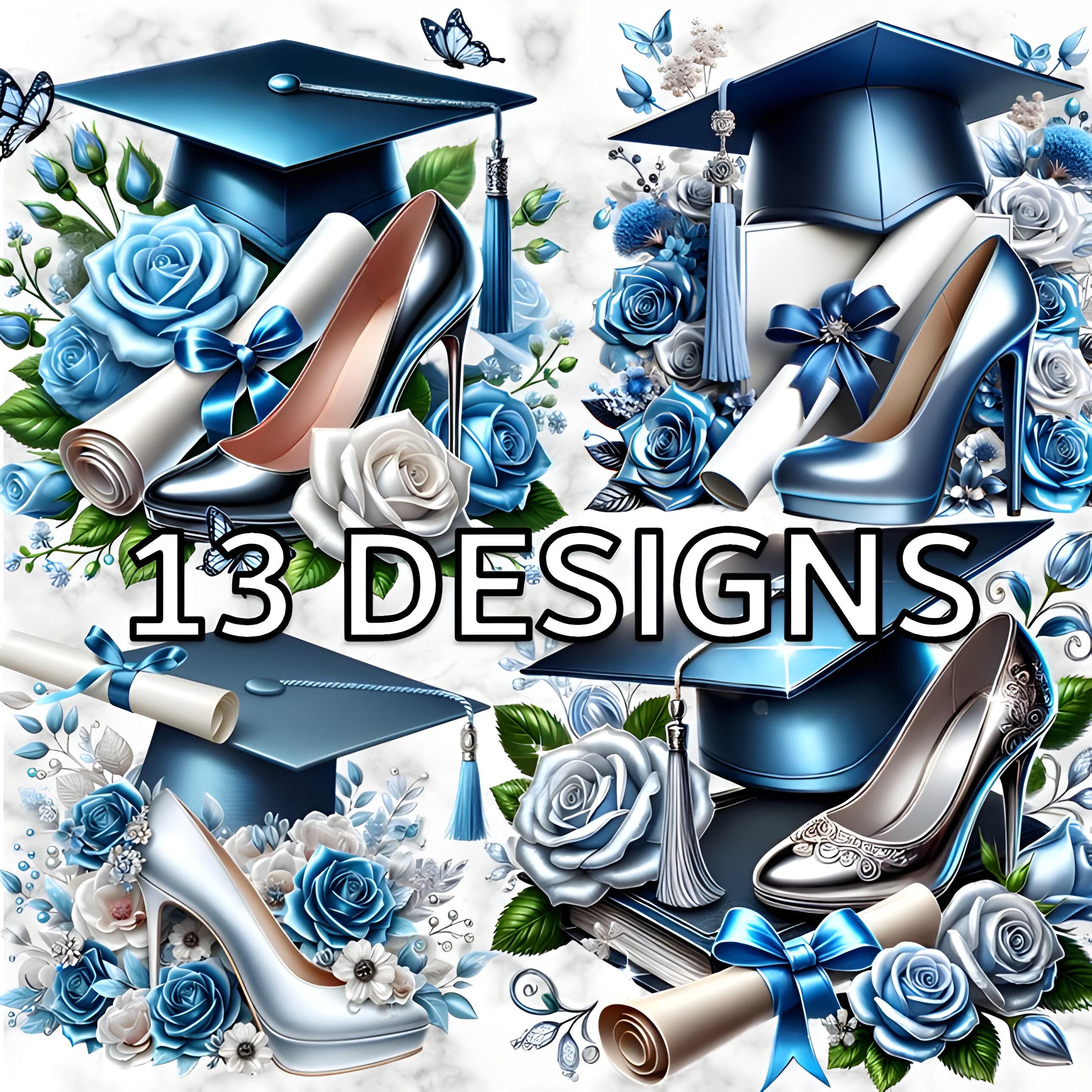 Blue Silver Graduation Clipart Bundle: PNG Graphics (digital Download ...