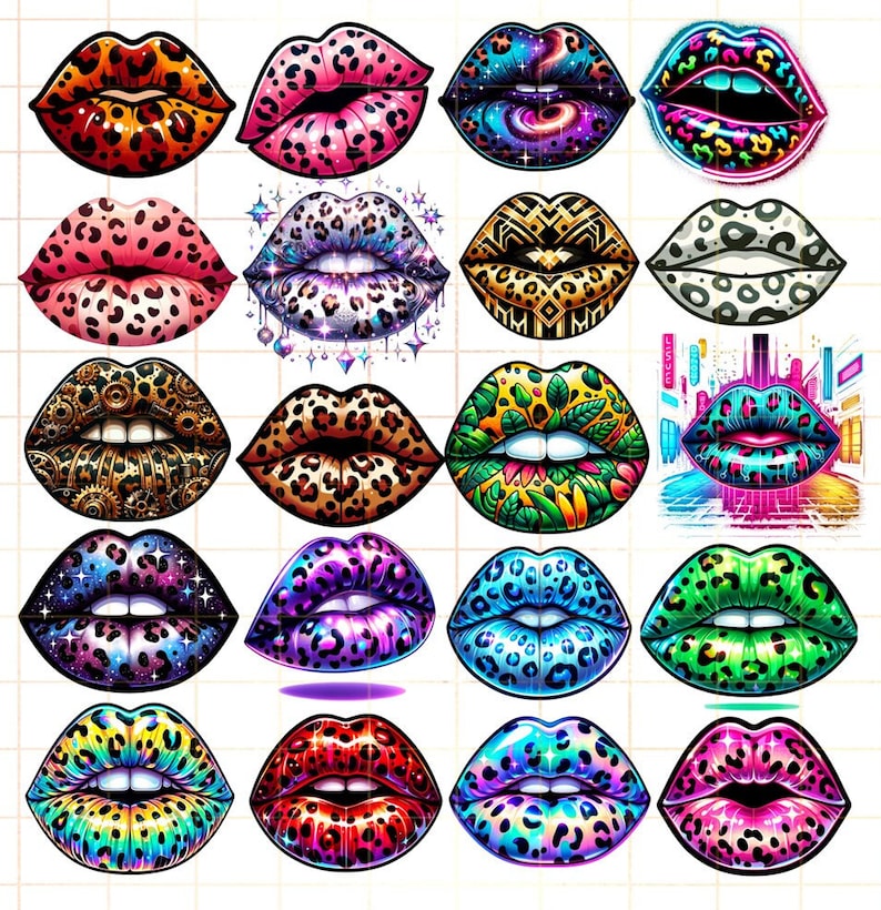 Leopard Lip Clipart, Digital Download, 48 Glam Lips Transparent PNG ...