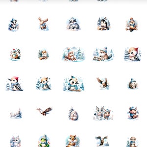 Winter Forest Animal Clipart Bundle, Snow Time Cute Animals 100+ PNG ...