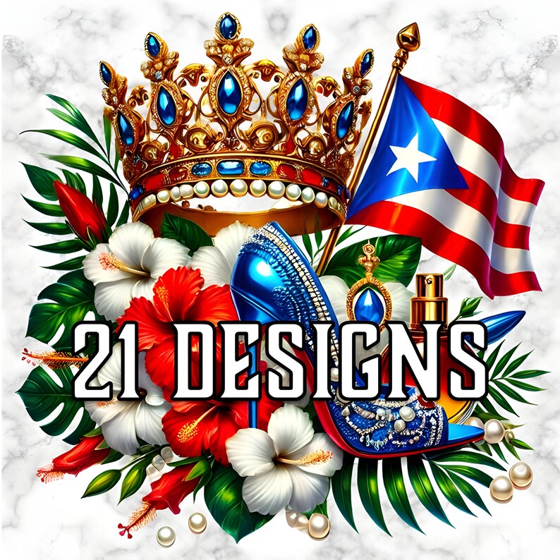 Puerto Rico Glam Heels & Crown PNG Bundle: Tropical Floral Designs - Etsy