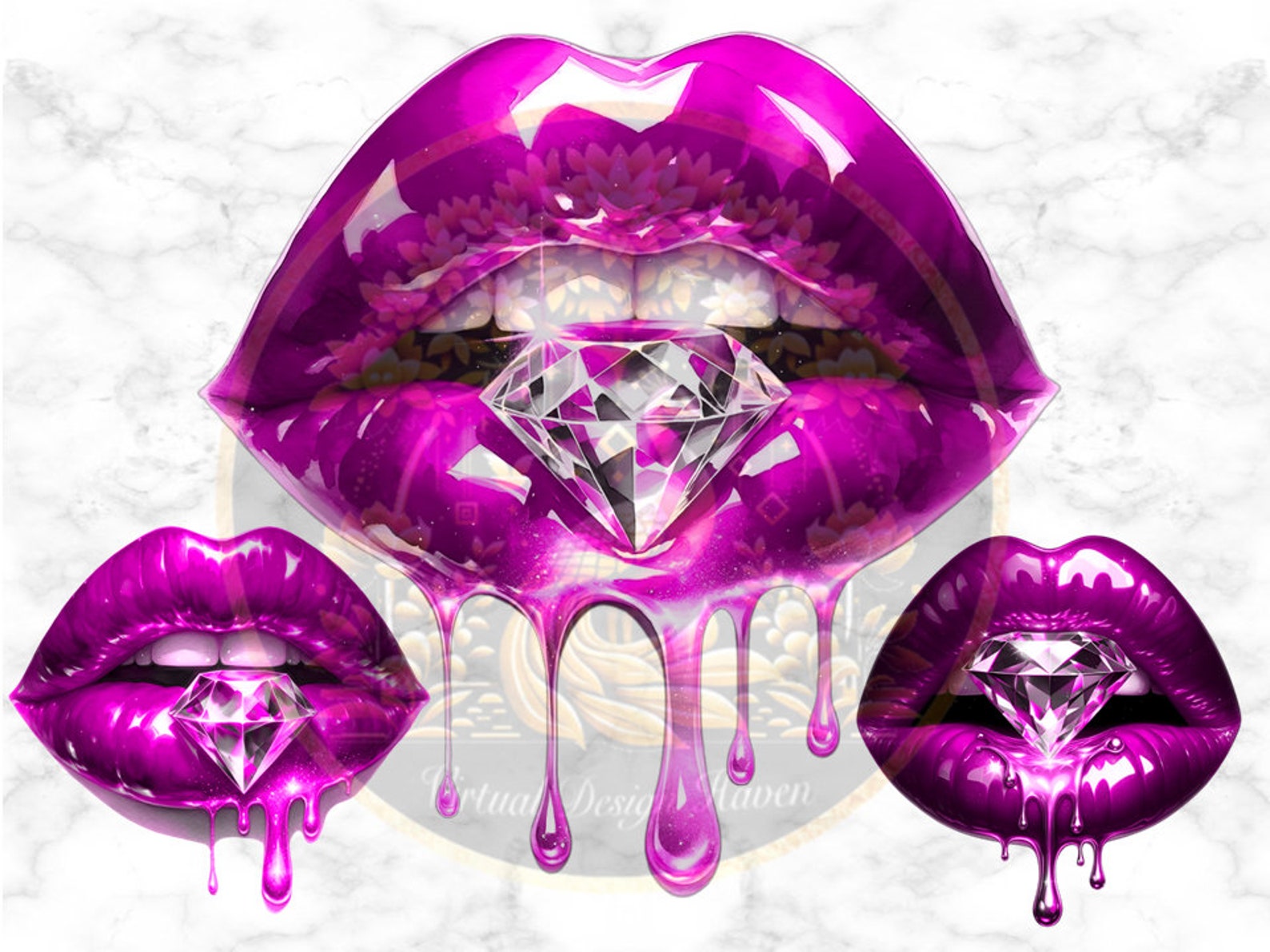 Pink Diamond Dripping Lips Clipart: Glam Lip Art (digital Download) - Etsy